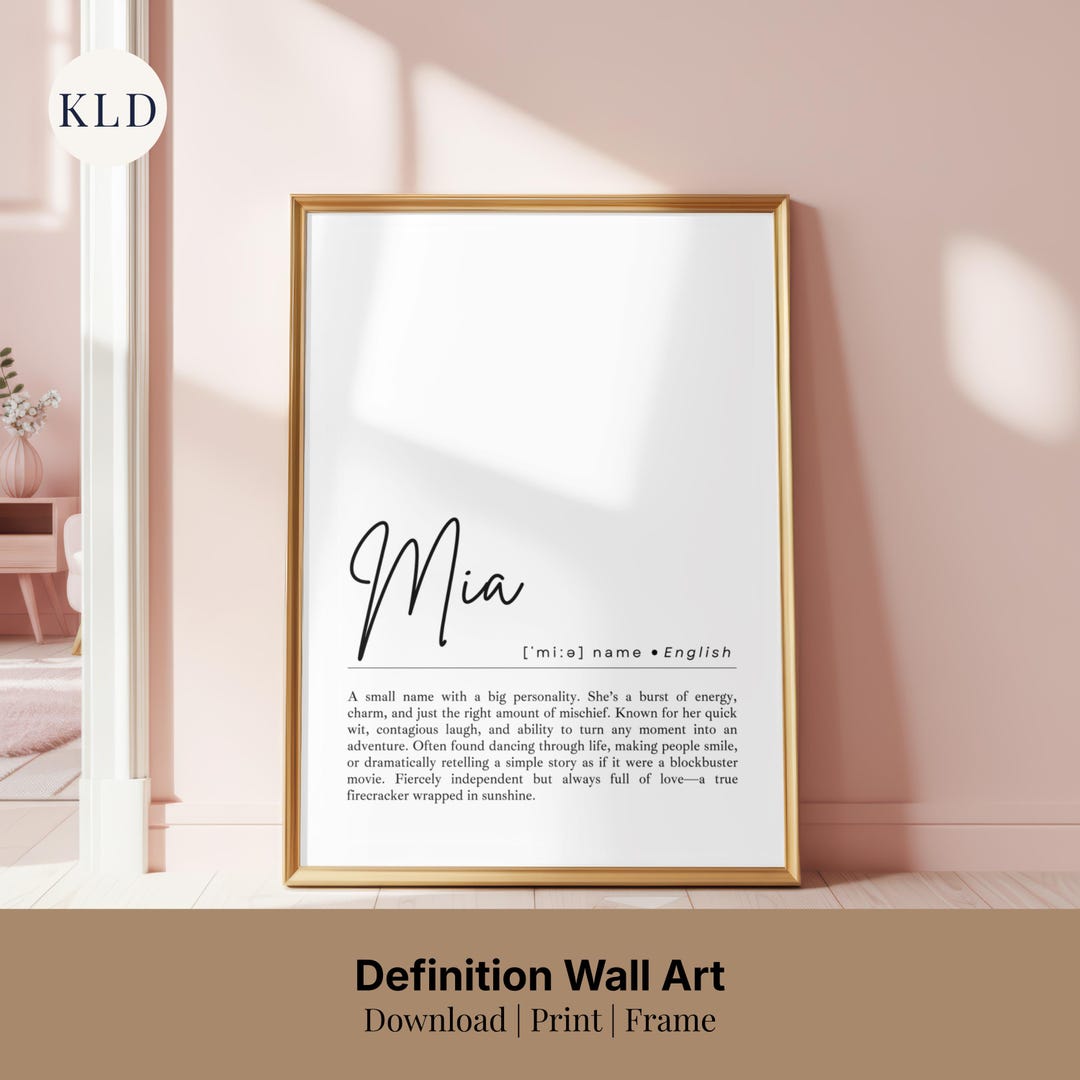 Mia Name Definition Print, Dictionary Wall Art, Minimalist Name Meaning ...