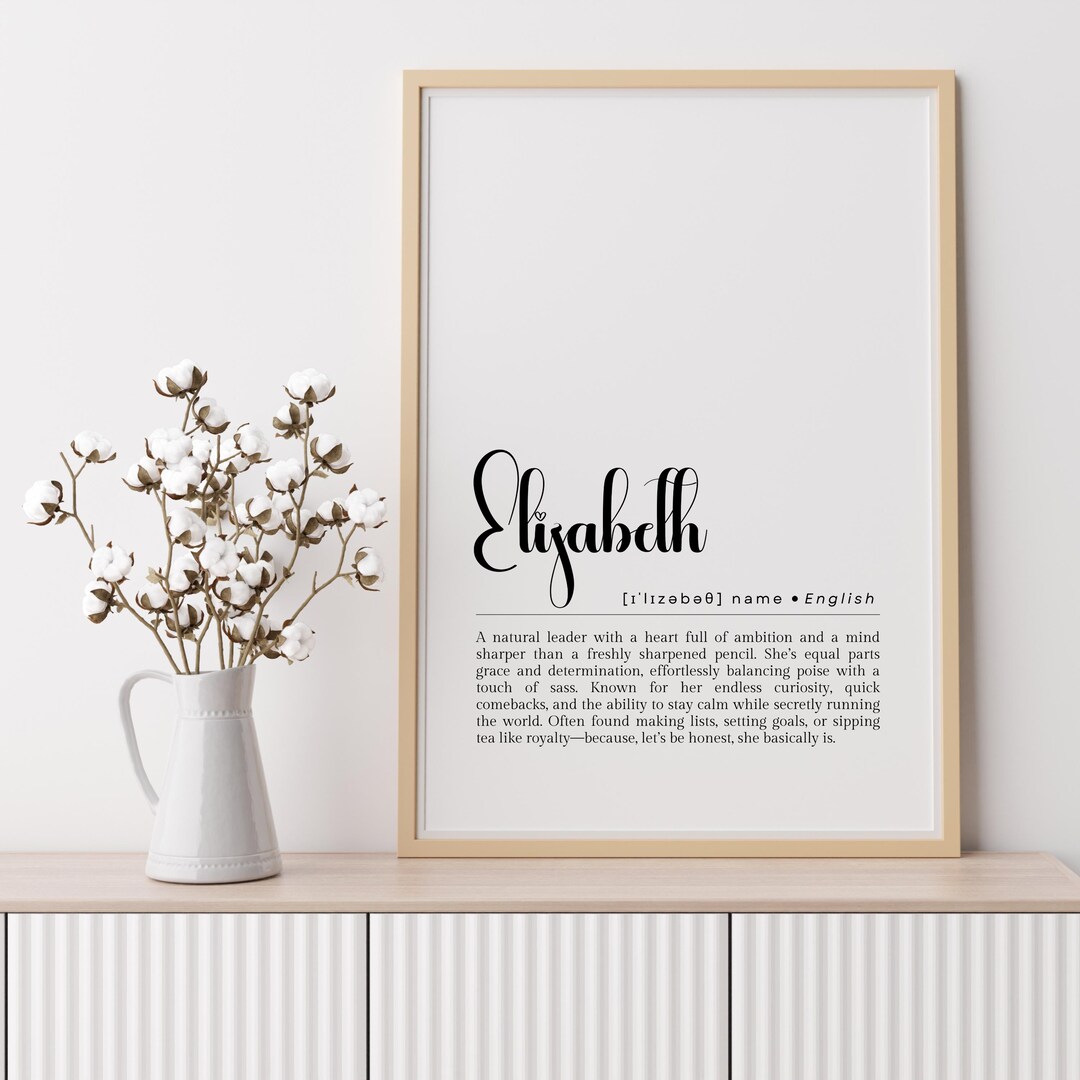Elizabeth Name Definition Print Funny Wall Art Name Meaning Poster Baby ...