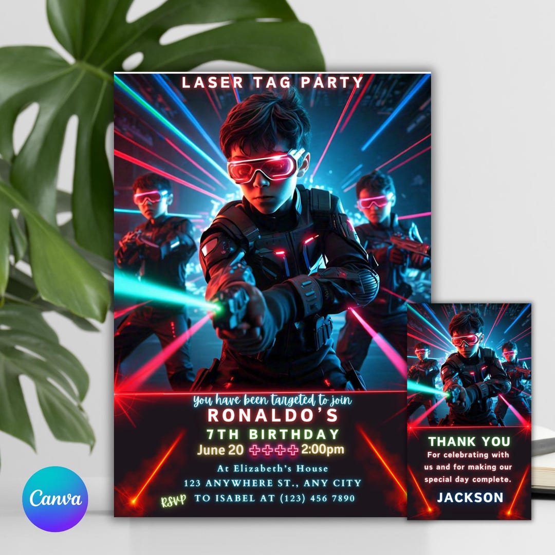 EDITABLE Laser Tag Birthday Invitation, Laser Tag Party Invite Template ...