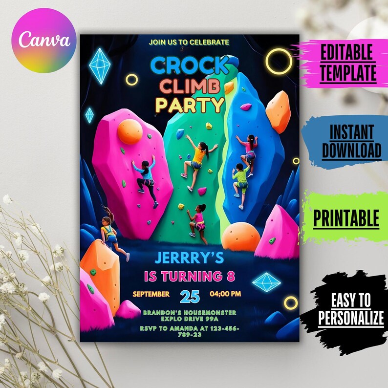 Rock Climbing Birthday Invitation Editable Indoor Climbing Party Invite ...