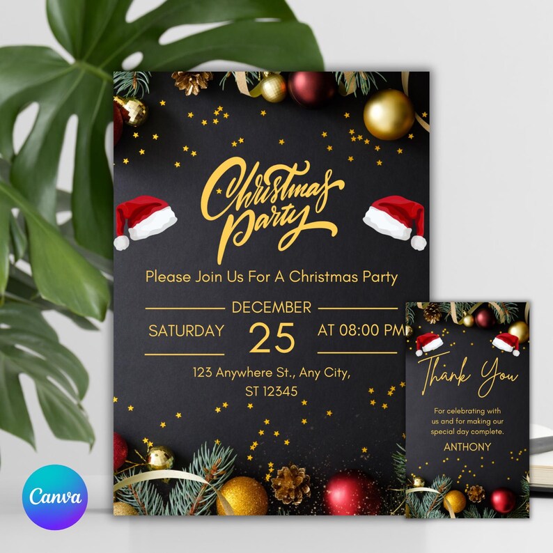 Editable Christmas Party Invitation Template: Festive Holiday Invite ...