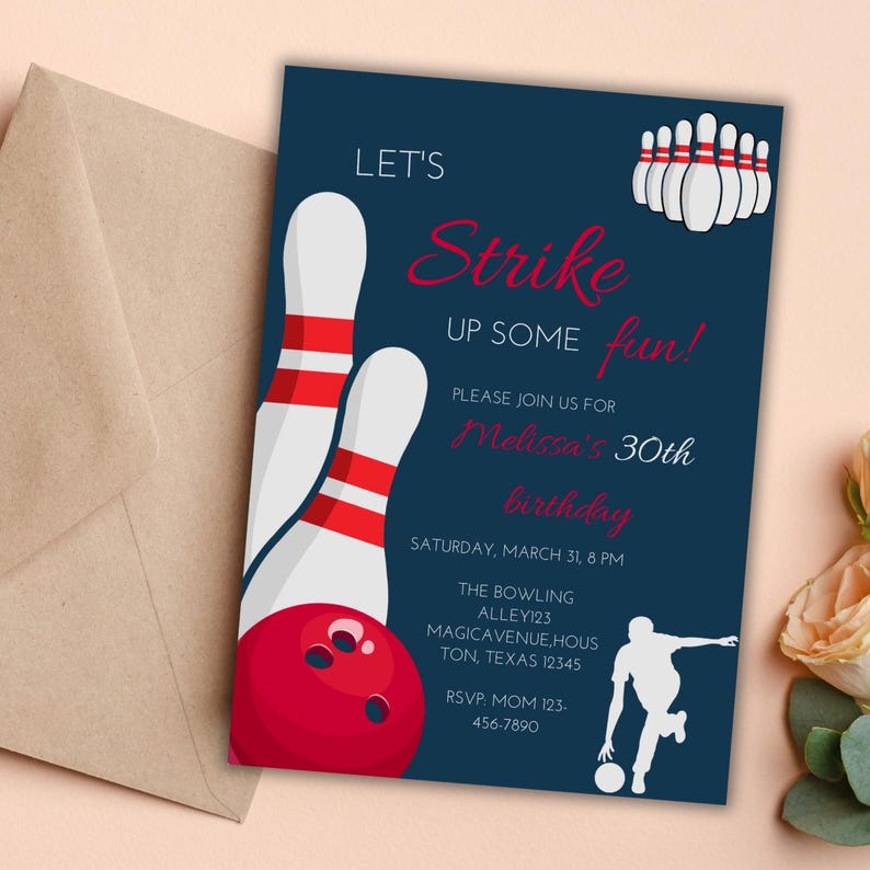 Neon Glow Bowling Birthday Invitation | Editable Canva Template ...
