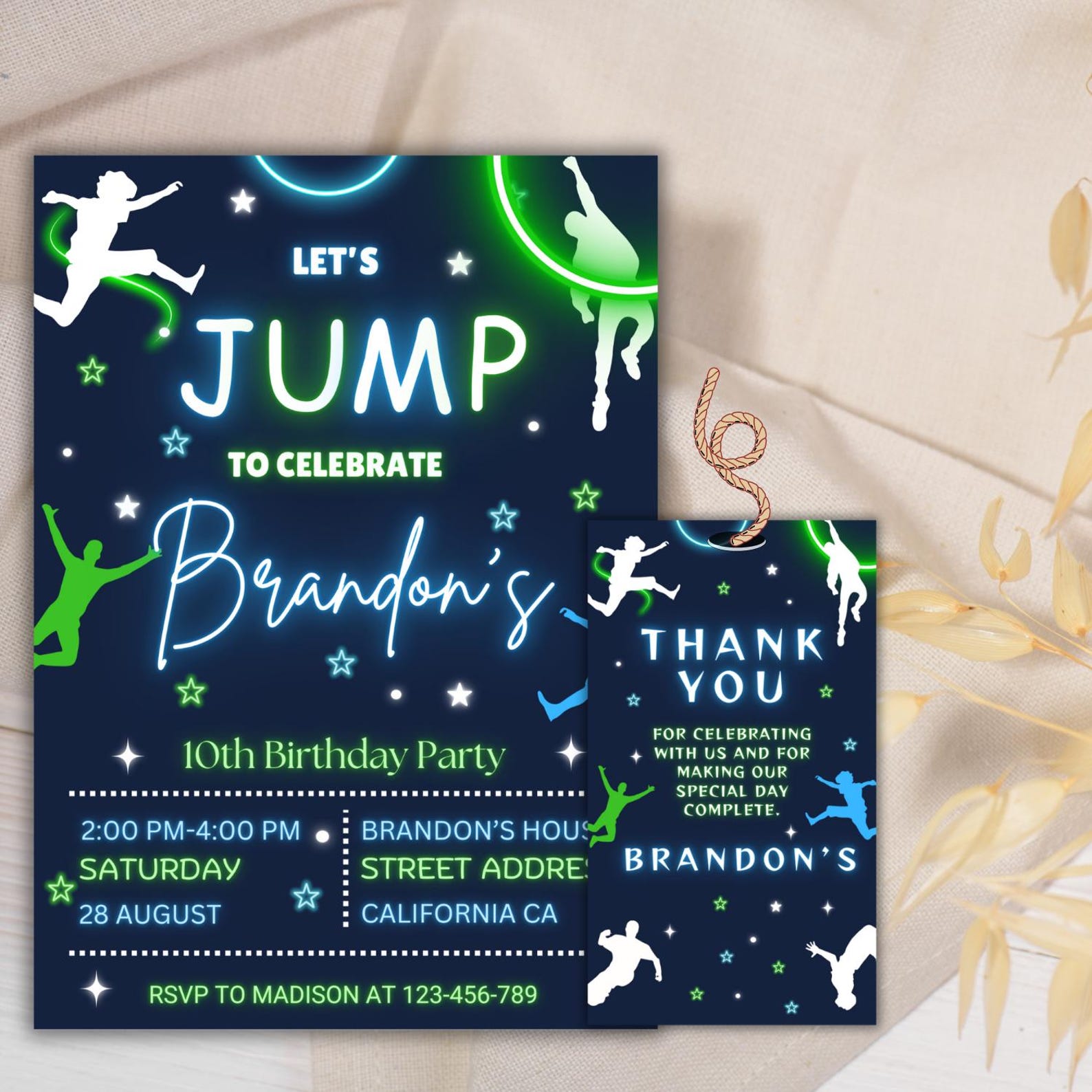 Editable Jump Birthday Invitation: Bounce Party Template (instant ...
