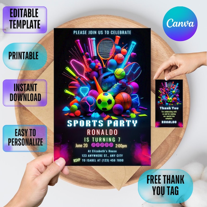 Editable Sports Birthday Invitation Template - Instant Digital Download ...