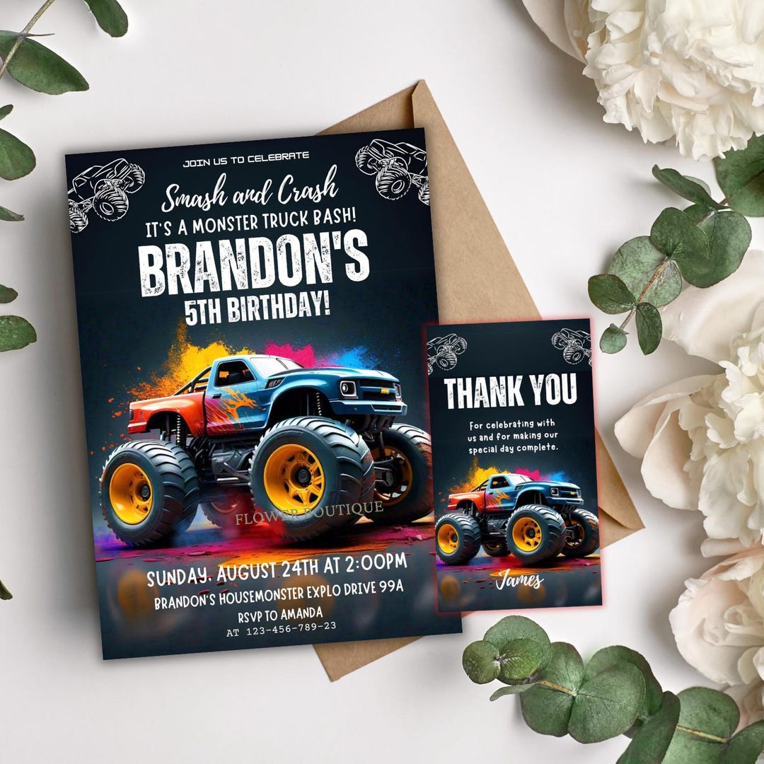 Monster Jam, Monster Truck Invitation, Truck Birthday Party Evite ...