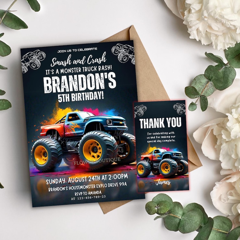 Monster Truck Invitation | Monster Truck Invite | Truck Birthday Party ...