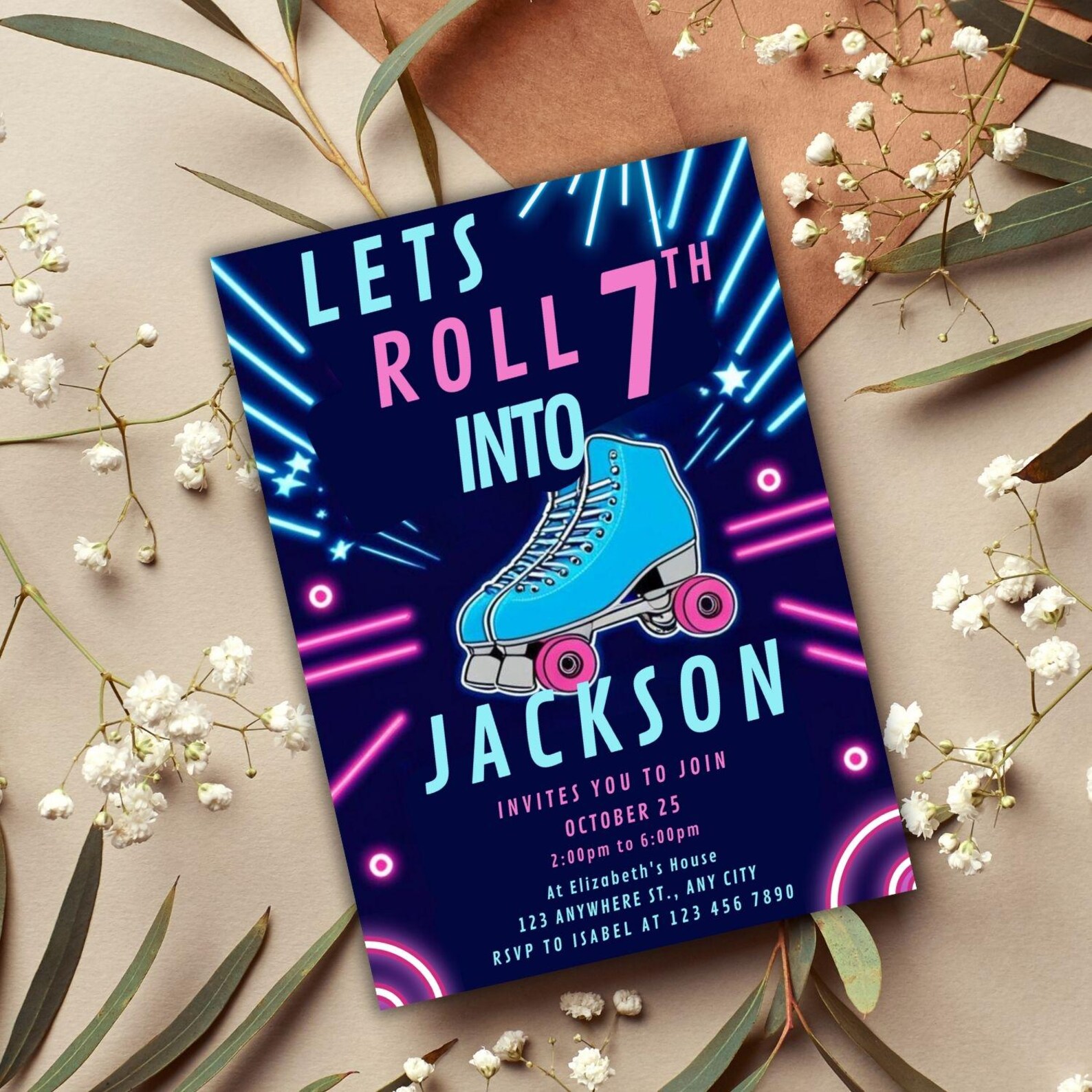 Editable Roller Skating Invitation Glow Party Birthday Invite, Glow ...