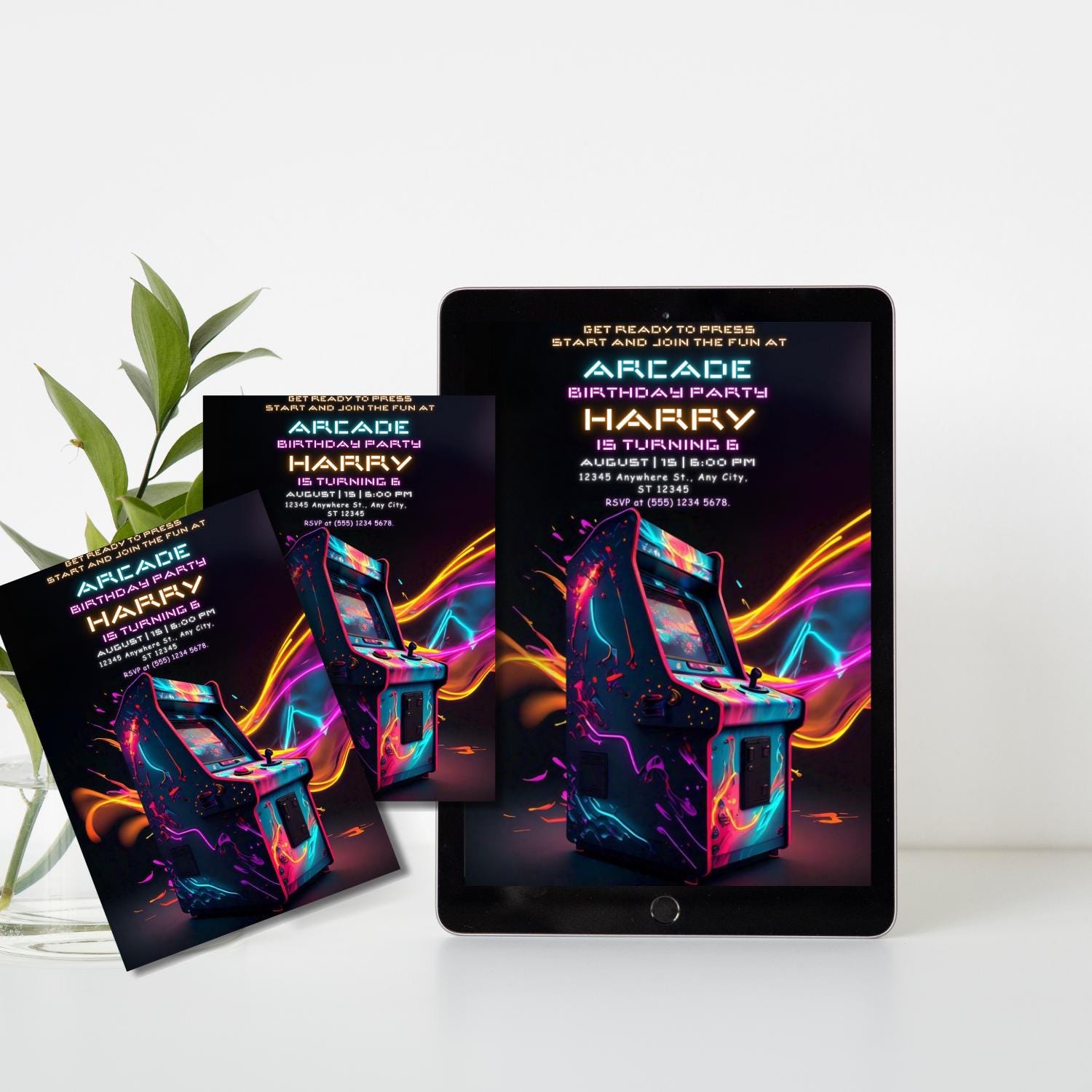 Neon Video Game Birthday Invitation: Retro Arcade Party, Editable Canva ...