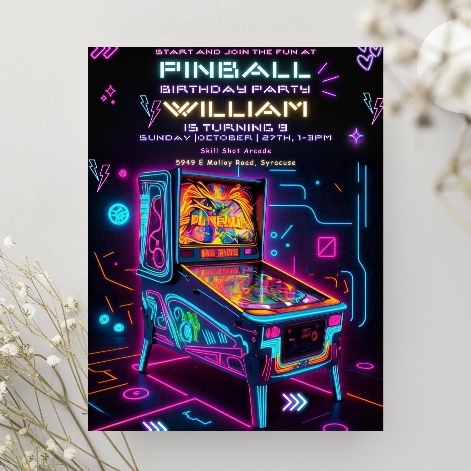 Editable Pinball Birthday Invitation: Neon Arcade Party (PDF) - Etsy