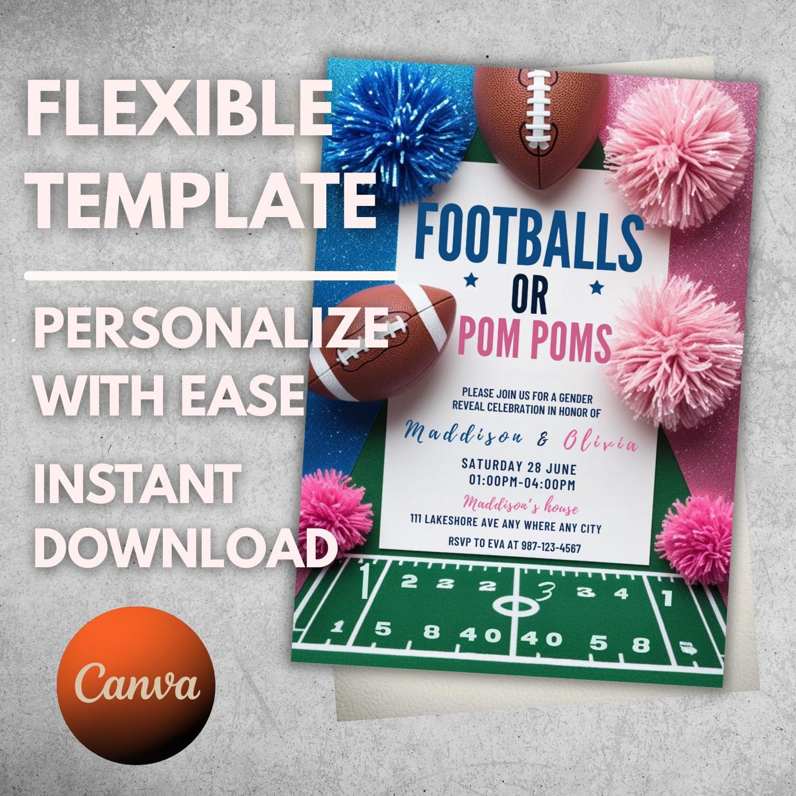 Touchdowns or Pom Poms Gender Reveal Welcome Sign: Printable Football ...