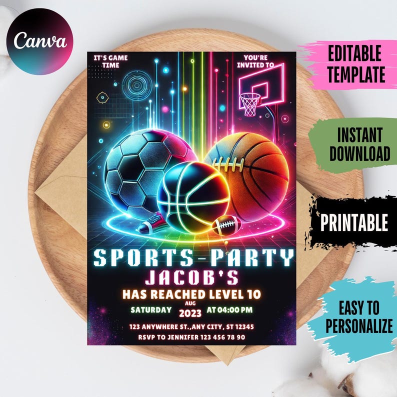 Editable Sports Birthday Invitation Event Sports Theme Sports Evite ...