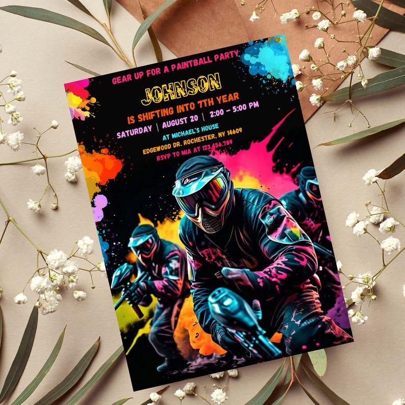 Paintball Birthday Invitation, Army Theme (digital Download) - Etsy