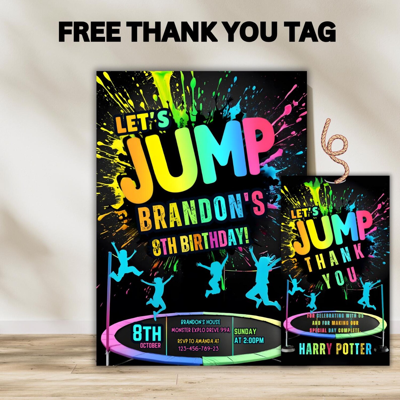 Jump Birthday Invitation, Editable Jump Party Invitation Boy, Bounce ...