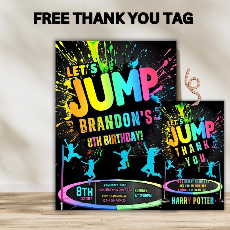 Jump Birthday Invitation, Editable Jump Party Invitation Boy, Bounce ...