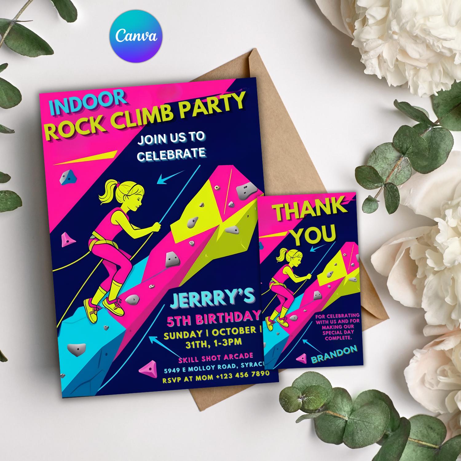 Editable Rock Climbing Invitation, Indoor Rock Climbing Party Invite ...