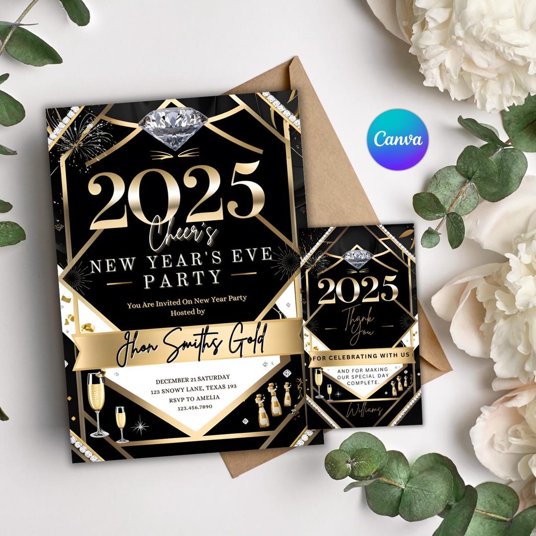 Editable New Year's Eve Invite, NYE 2025 Invitation, New Years Party ...