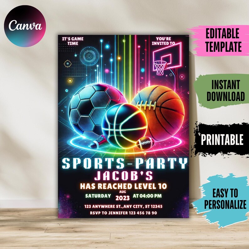 Editable Sports Birthday Invitation Event Sports Theme Sports Evite ...