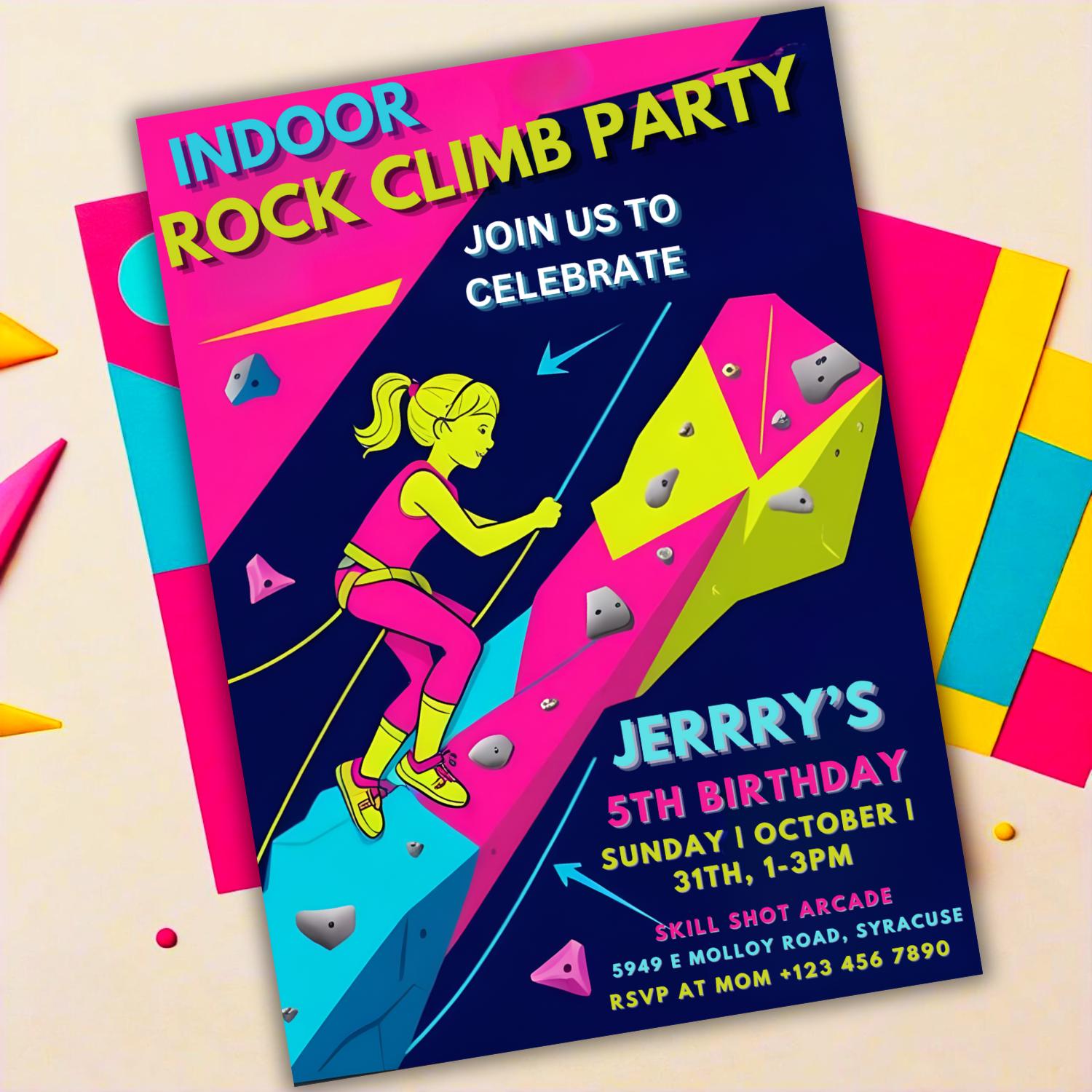 Editable Rock Climbing Invitation, Indoor Rock Climbing Party Invite ...