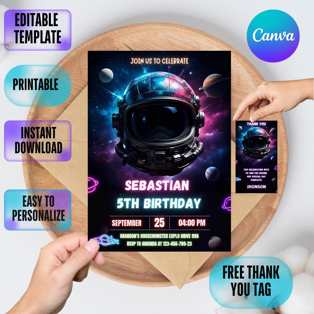 Editable Outer Space Birthday Invitation: Galaxy Astronaut Theme ...