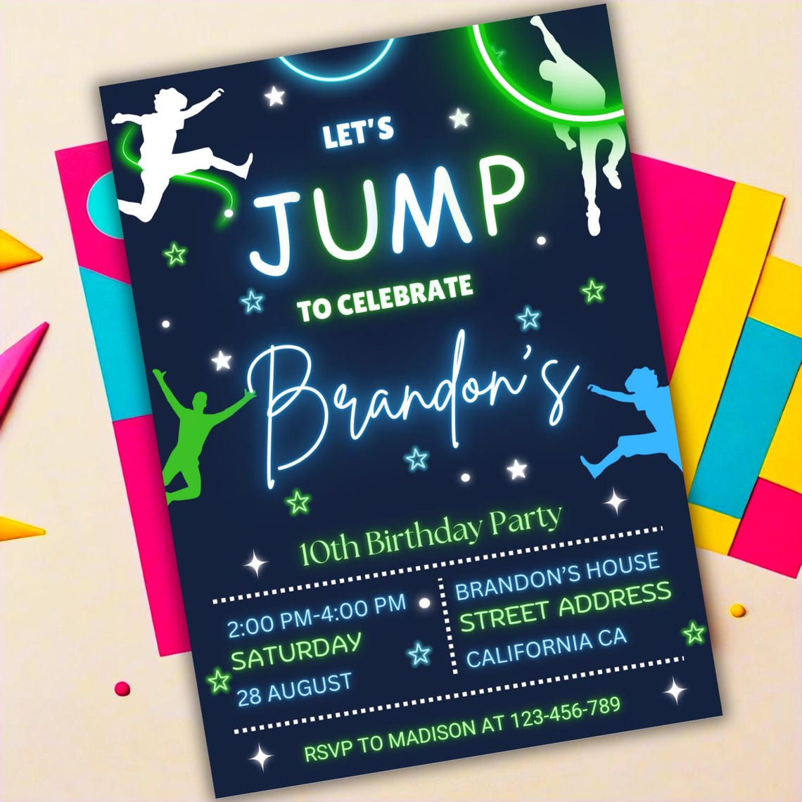 Jump Birthday Invitation, Editable Jump Party Invitation Boy, Bounce ...