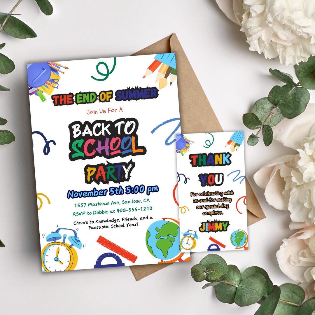 Editable Back to School Party Invitation, End of Summer Invite, School ...