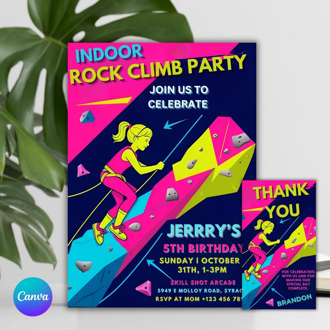 Editable Rock Climbing Invitation, Indoor Rock Climbing Party Invite ...