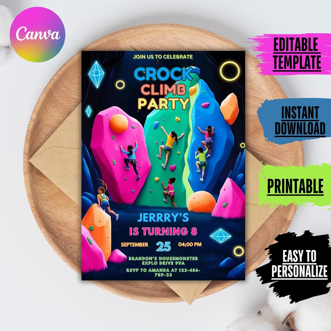 Rock Climbing Birthday Invitation Editable Indoor Climbing Party Invite ...