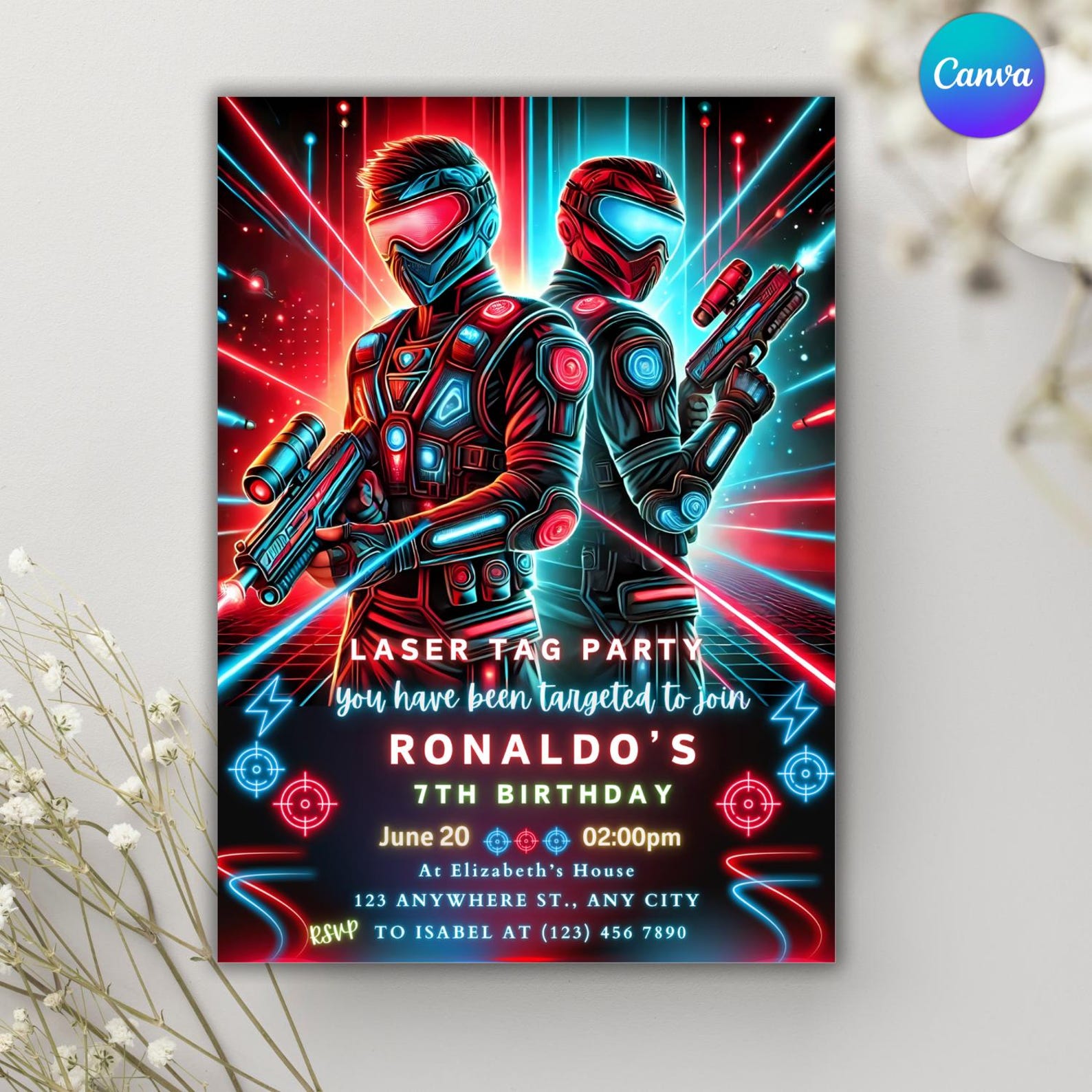 Laser Tag Birthday Invitation Template, Laser Tag Invitation, Neon Glow ...