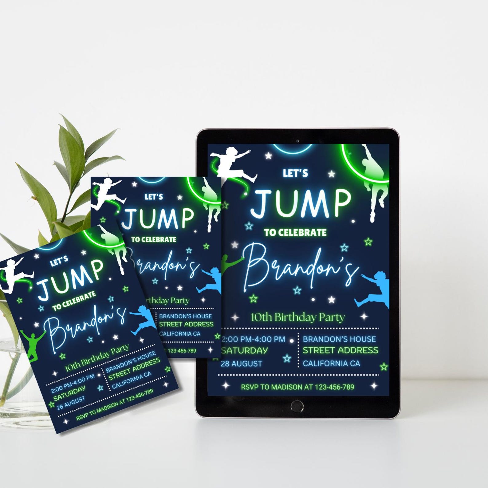 Jump Birthday Invitation, Editable Jump Party Invitation Boy, Bounce ...