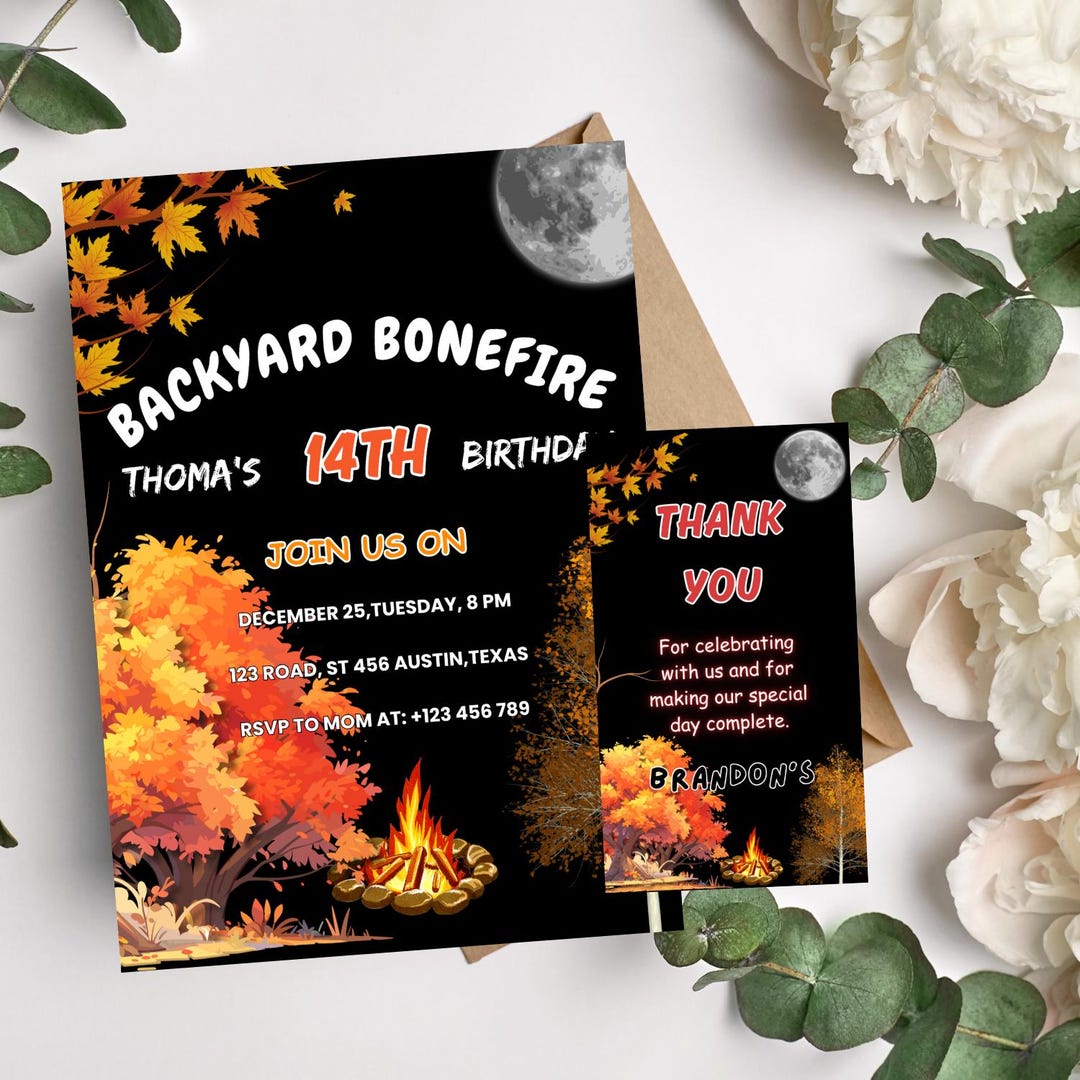 Bonfire Birthday Invitation, Bonfire Invite, Bonfire BBQ, Backyard ...