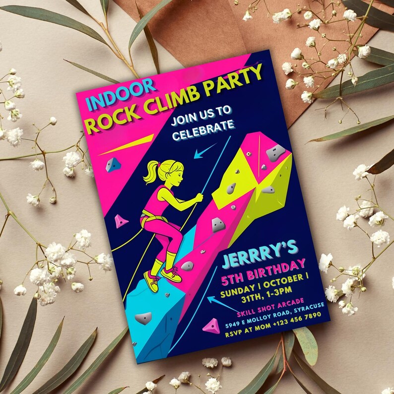 Editable Rock Climbing Invitation, Indoor Rock Climbing Party Invite ...