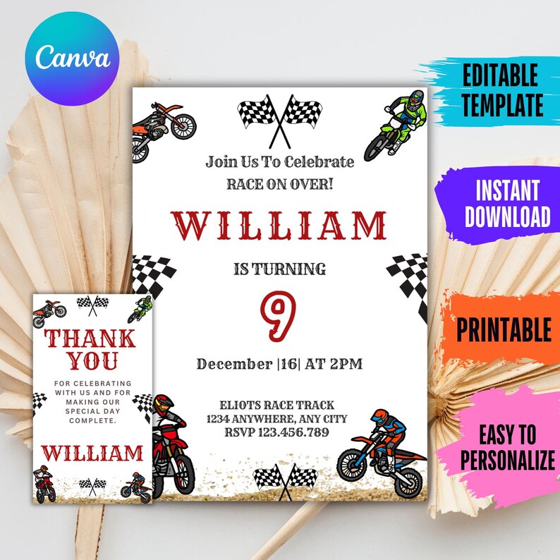 MOTORBIKE Invite INSTANT DOWNLOAD Dirt Bike Invite Editable Dirt Bike ...
