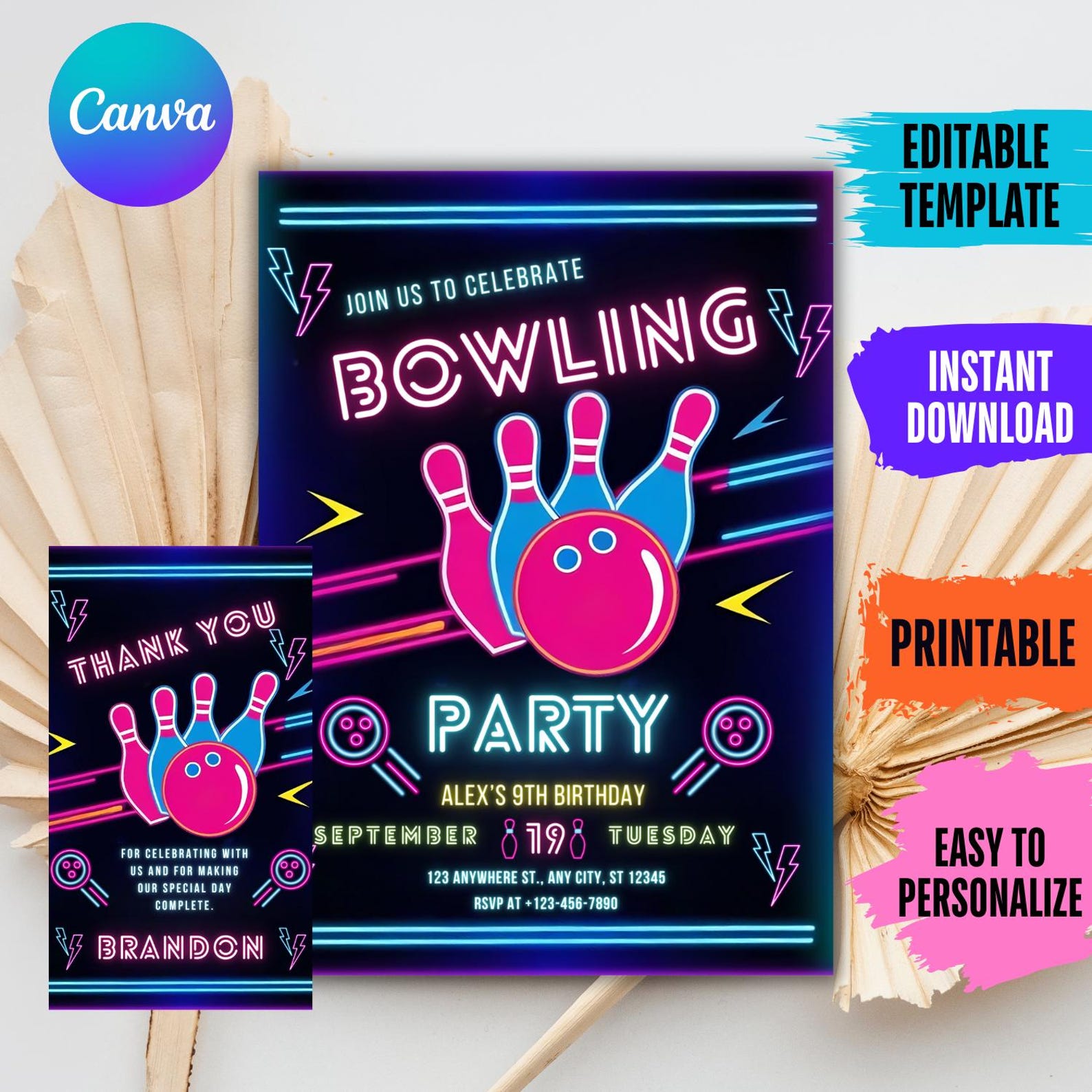 Editable Bowling Birthday Invitation Template, Let's Strike up Some Fun ...