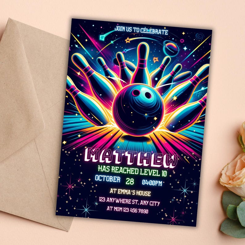 Bowling Party Invitation, Birthday Invitation, Girl Bowling Invite ...