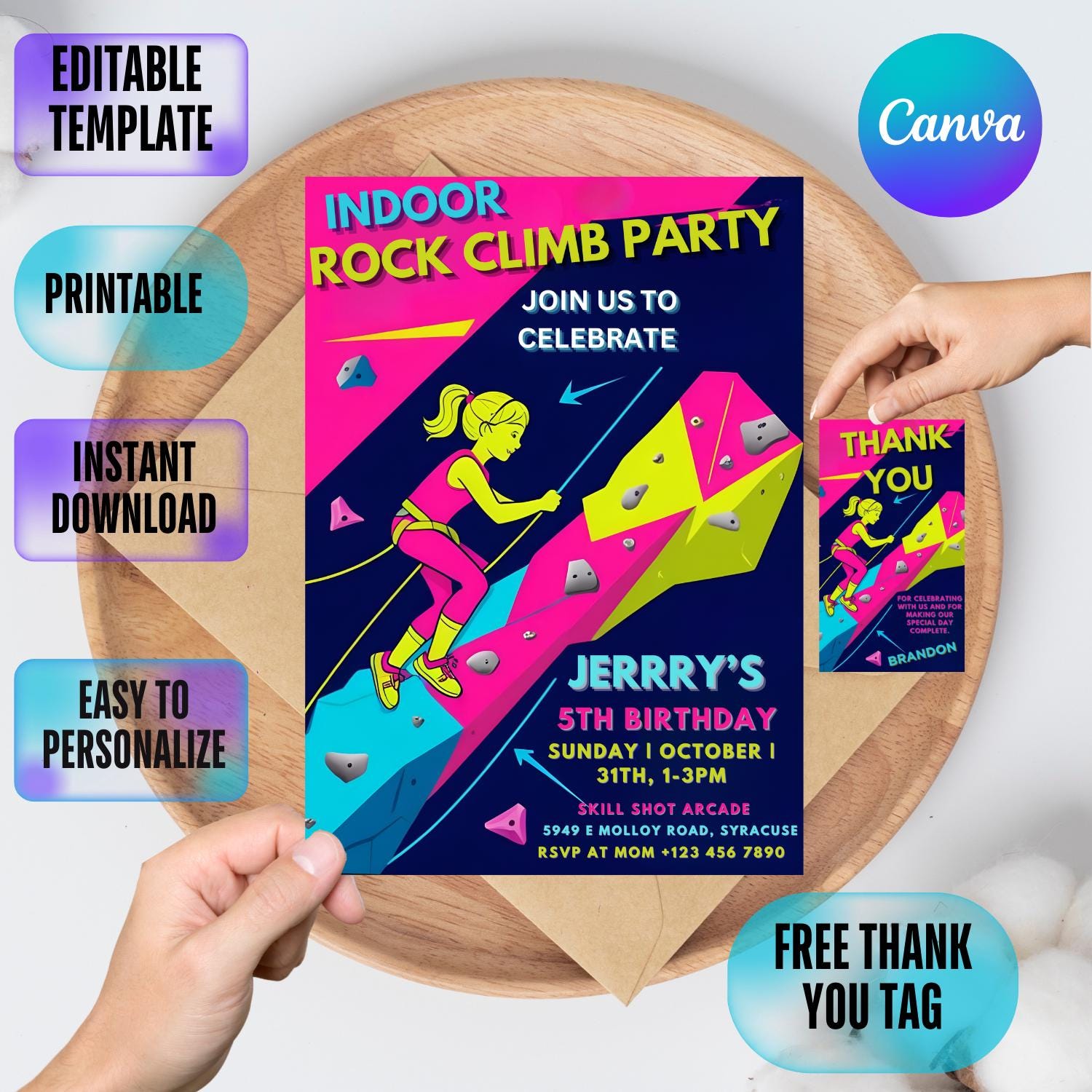 Editable Rock Climbing Invitation, Indoor Rock Climbing Party Invite ...