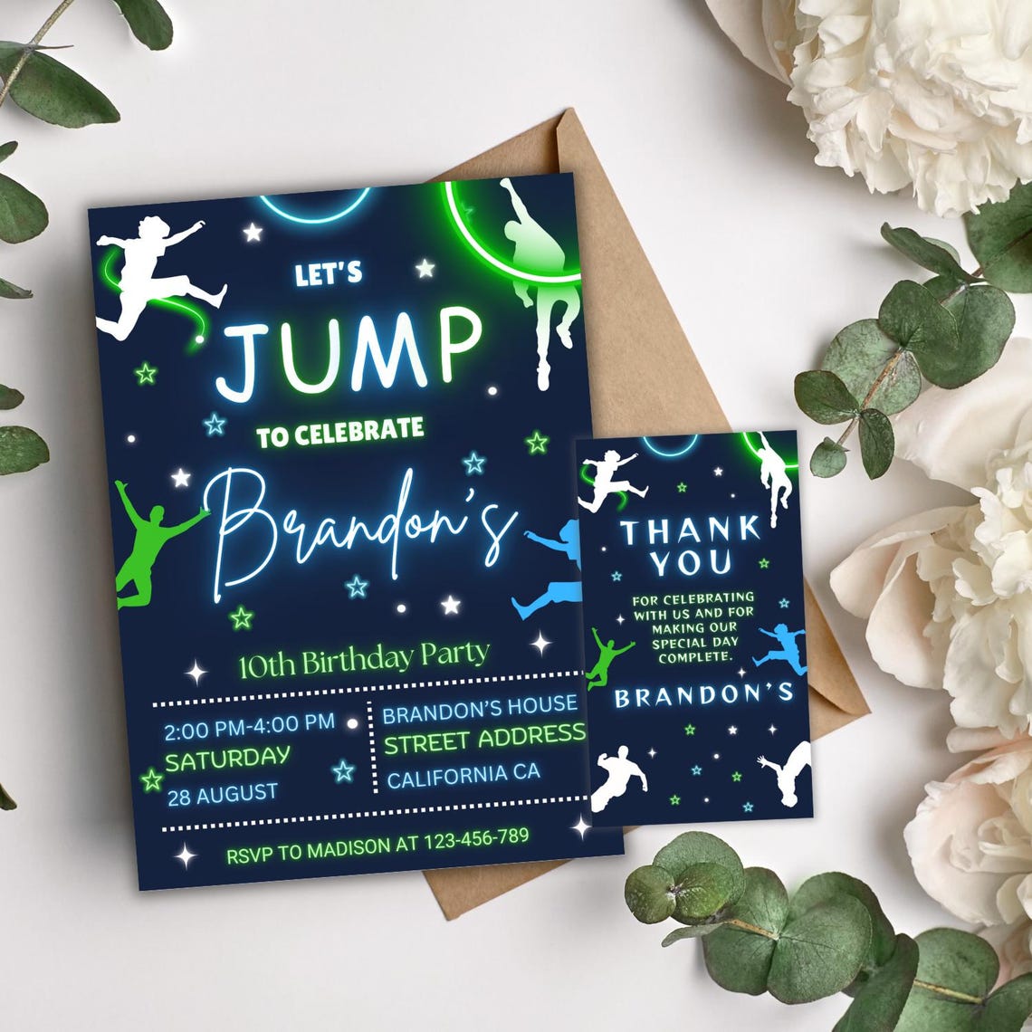 Jump Birthday Invitation, Editable Jump Party Invitation Boy, Bounce ...