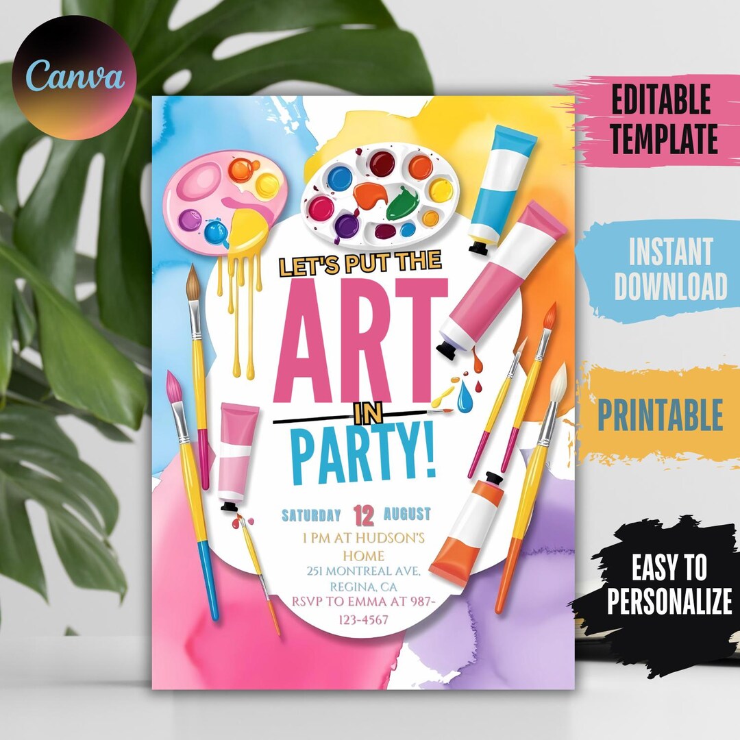 Painting Birthday Invitation, Let’s Paint and Celebrate Invitation, Art ...