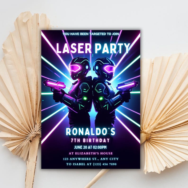 Laser Tag Birthday Invitation: Teen Party, Printable Template (digital ...