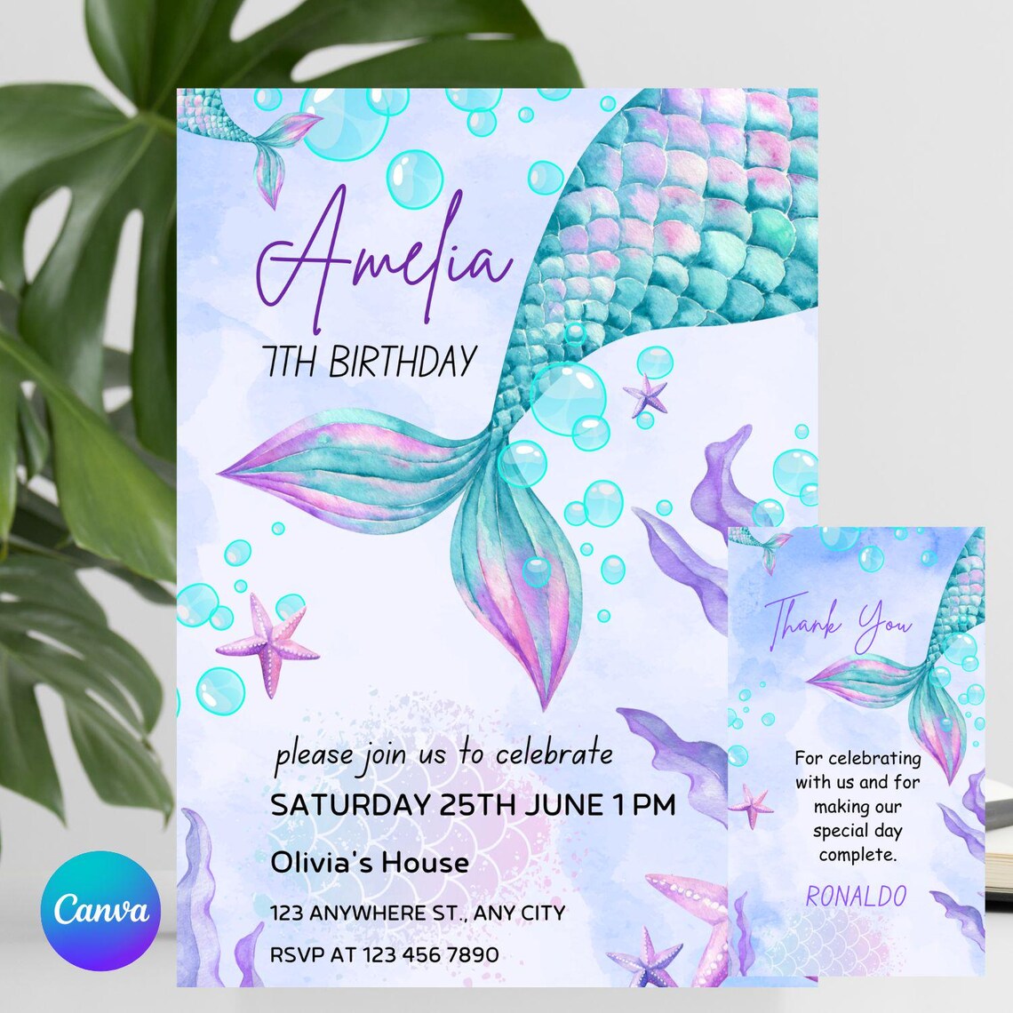 Editable Mermaid Birthday Invitation: Under the Sea Party (digital ...