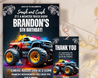 Monster Truck Birthday Invitation, Editable Truck Age, Digital Template ...