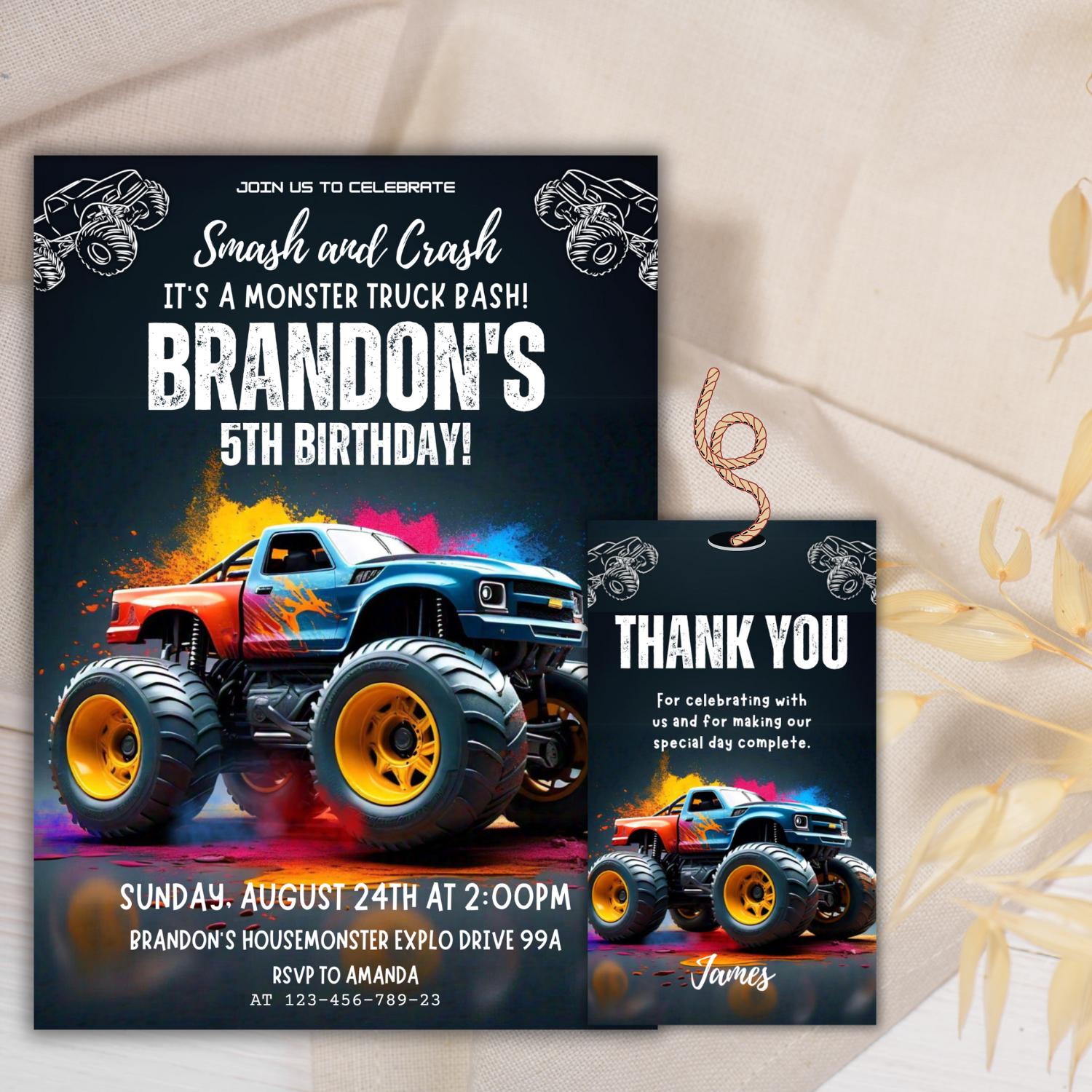 Monster Truck Invitation | Monster Truck Invite | Truck Birthday Party ...