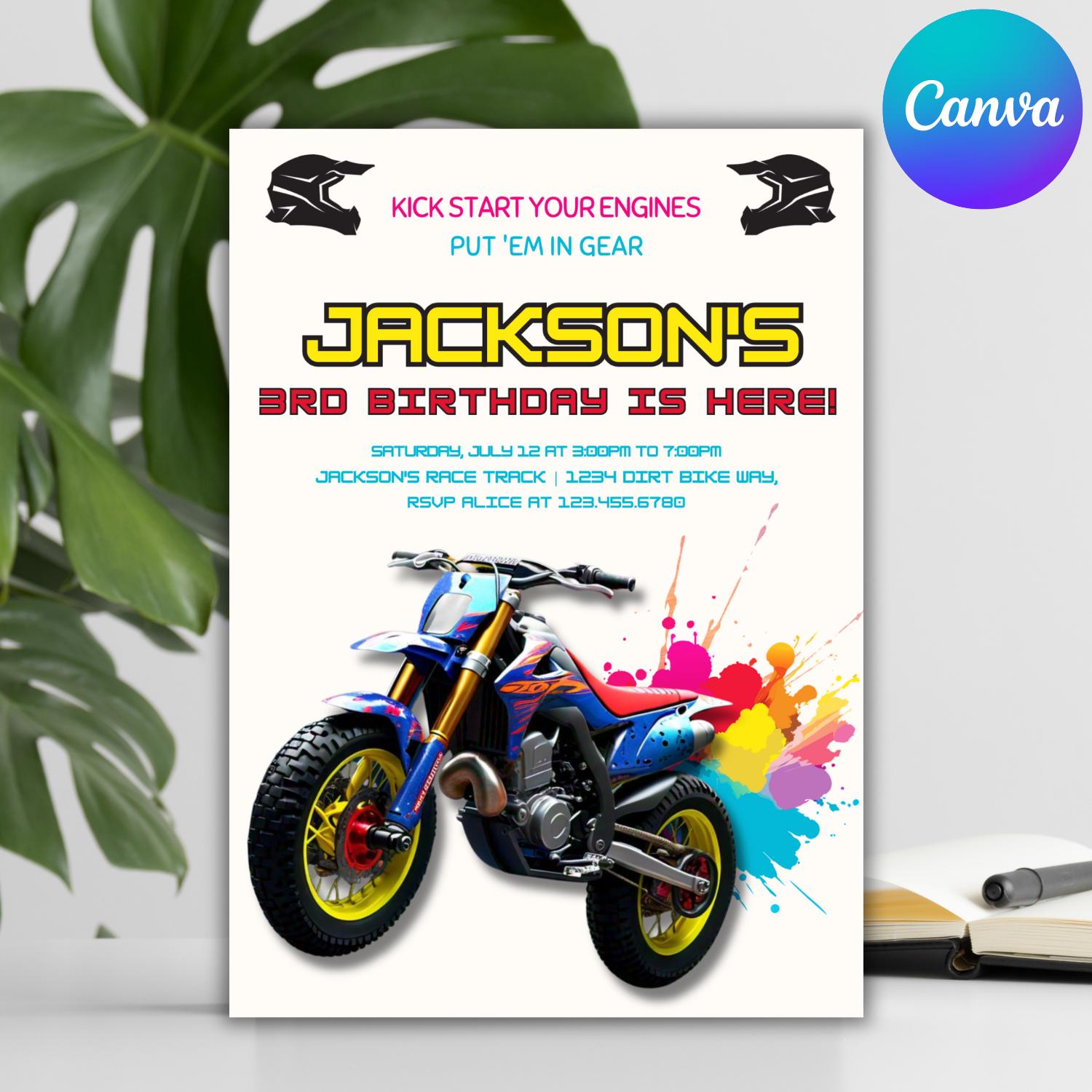 Editable Dirt Bike Birthday Invitation: Motocross Party Theme (instant ...