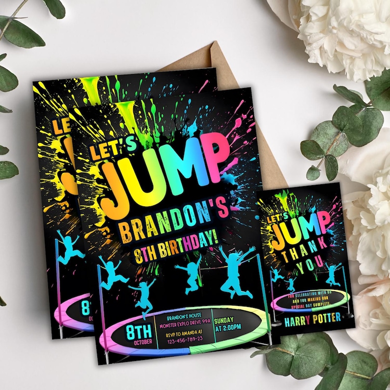 Jump Birthday Invitation, Editable Jump Party Invitation Boy, Bounce ...