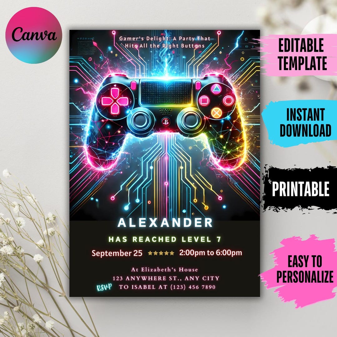Gamer Editable Video Game Birthday Invitation, Gamer Girl Birthday ...
