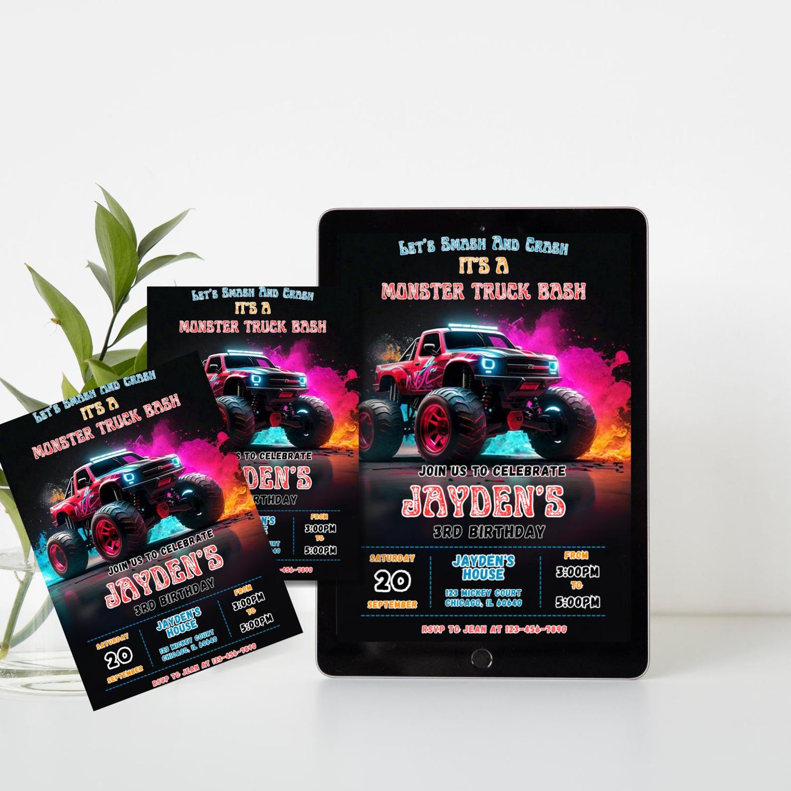Editable Monster Invite, Monster Jam Party Invite, Monster Jam ...