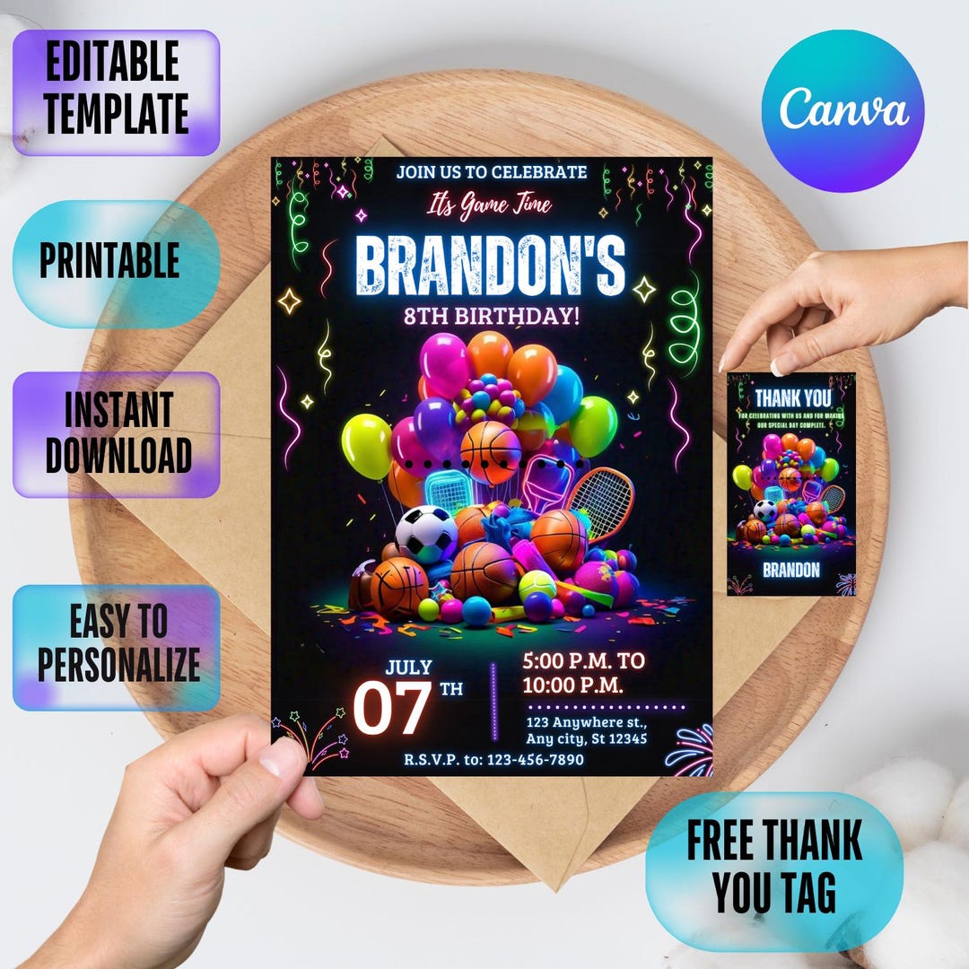 Sports Birthday Invitation Baseball Basketball Football Printable ...