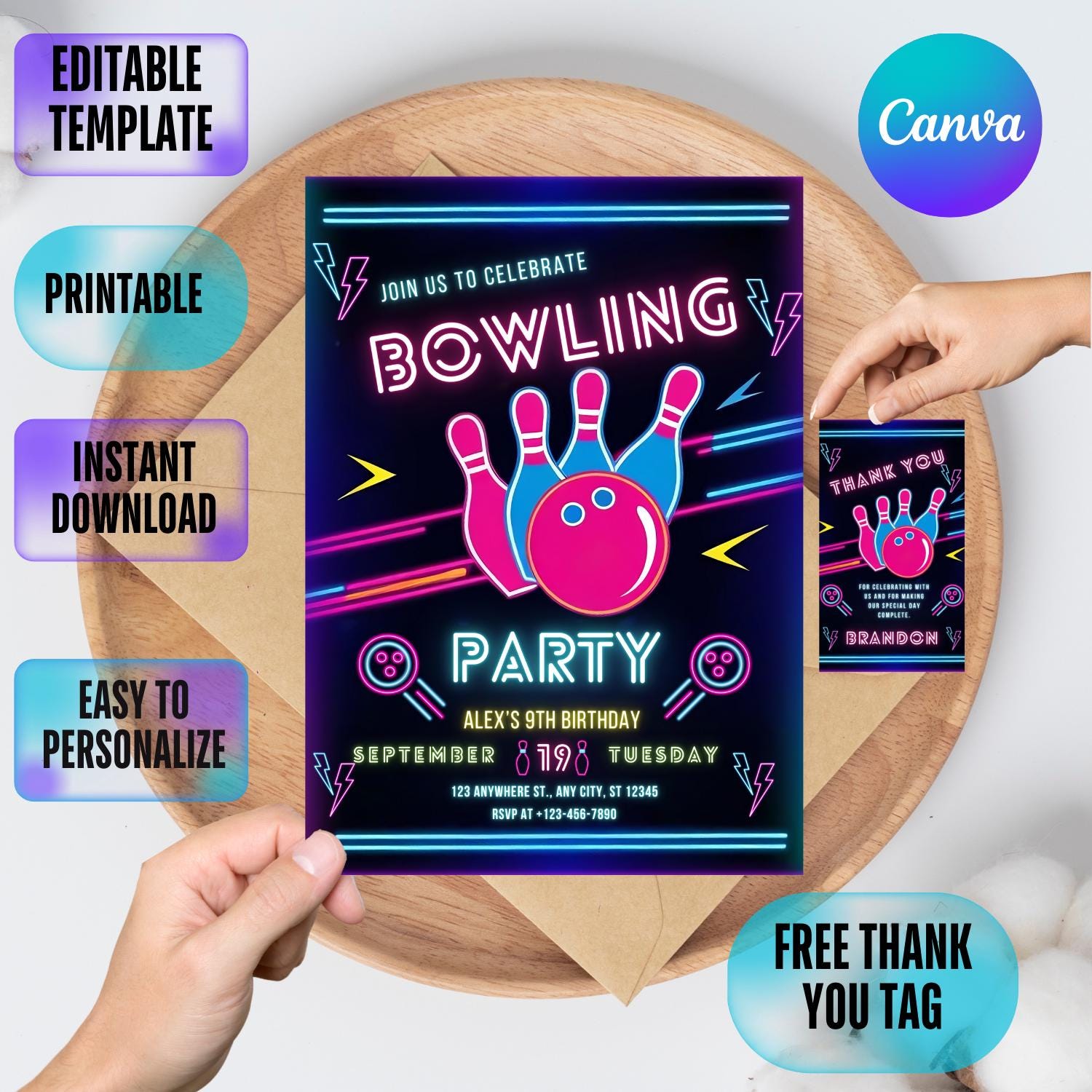 Editable Bowling Birthday Invitation Template, Let's Strike up Some Fun ...
