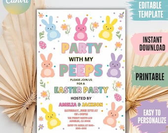 Easter Egg Hunt Invitation SET Editable,party With Peeps, Easter Bunny ...