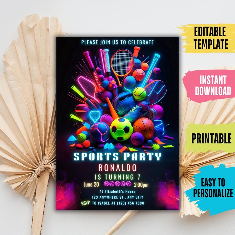 Sports Invitation, EDITABLE Sports Birthday Invitation, Sports Template ...