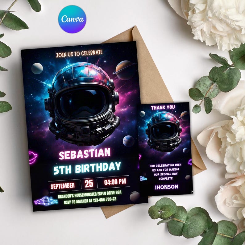 Editable Outer Space Birthday Invitation: Galaxy Astronaut Theme ...